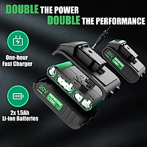 INSPIRITECH 20V Cordless Drill, Brushless Power Drill Set with 2 Batteries and Charger,3/8-Inch Chuck Electric Drill Driver,22 Torque Setting,Drill/Driver Bits and Tool Bag Included