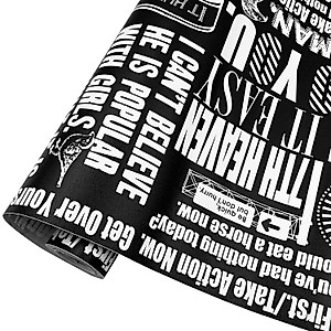 LovingWay 14.7 feet Wallpaper Roll Retro Newspaper Shelf Liner 17.7x177 Inch White Text Office File Cabinets Lining Black Paper Christmas Wall Decor