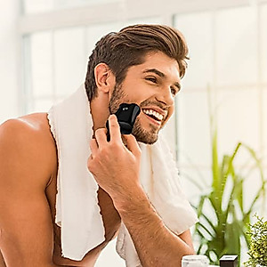 Perry Ellis Mens Electric Shaver with Twin Rotary Blades | Portable, Cordless, Travel Electric Razor for Men | USB Rechargeable Shaver | IPX5 Water Resistant | Flexible Floating Shaving Heads (Black)