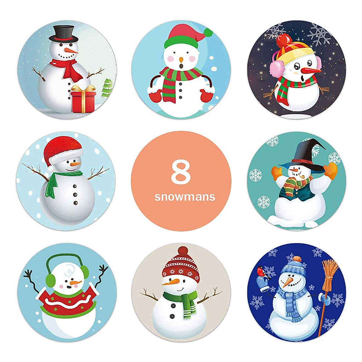 Christmas Stickers, 500 PCS 1.5” Merry Christmas Labels with 6 Snowman Patters, Round Roll Self Adhesive Seals for Xmas Favor Gift Cards Envelopes