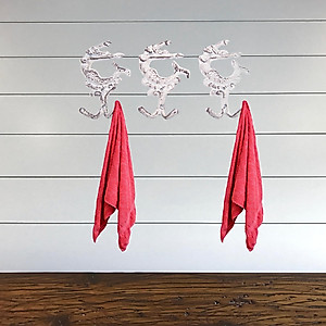 Wowser White Distressed Mermaid Cast Iron Double Wall Hooks, Nautically Themed Wall Décor, Set of 3, 5.5 Inches