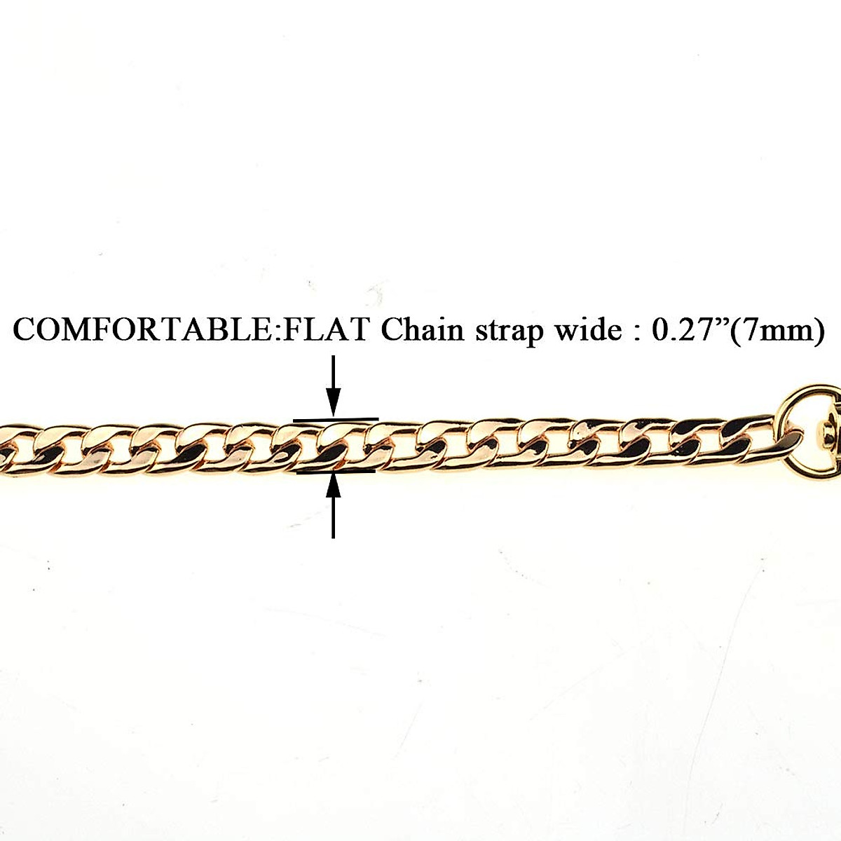 HAHIYO Mini Pochette Purse Chain Strap Slim Wide 7mm for LV Length 23.6 inches Extra Thick 2.6mm Shiny Gold for Shoulder Cross Body Sling Handbag Wallet Clutch Comfortable Flat Metal Strap 1 Pack