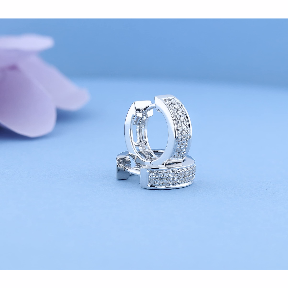 Dazzlingrock Collection Round White Diamond Double Row Unisex Hoop Earrings in 10K White Gold