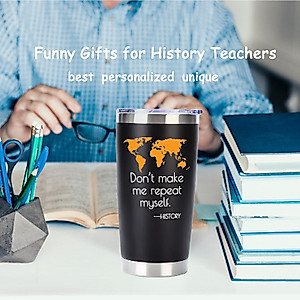 EchoMaven History Gifts for Men, History Teacher Gifts, Gifts for History Lovers, 20oz Don't Make Me Repeat Myself Stainless Steel Travel Tumbler, Christmas Birthday Gifts for History Teacher, Black