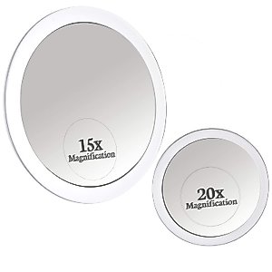 MIRRORVANA 20X & 15X Magnifying Mirror Set with 3 Suction Cups Each - Compact & Travel Ready Mirror for Makeup - Sizes: 6" and 4" Wide