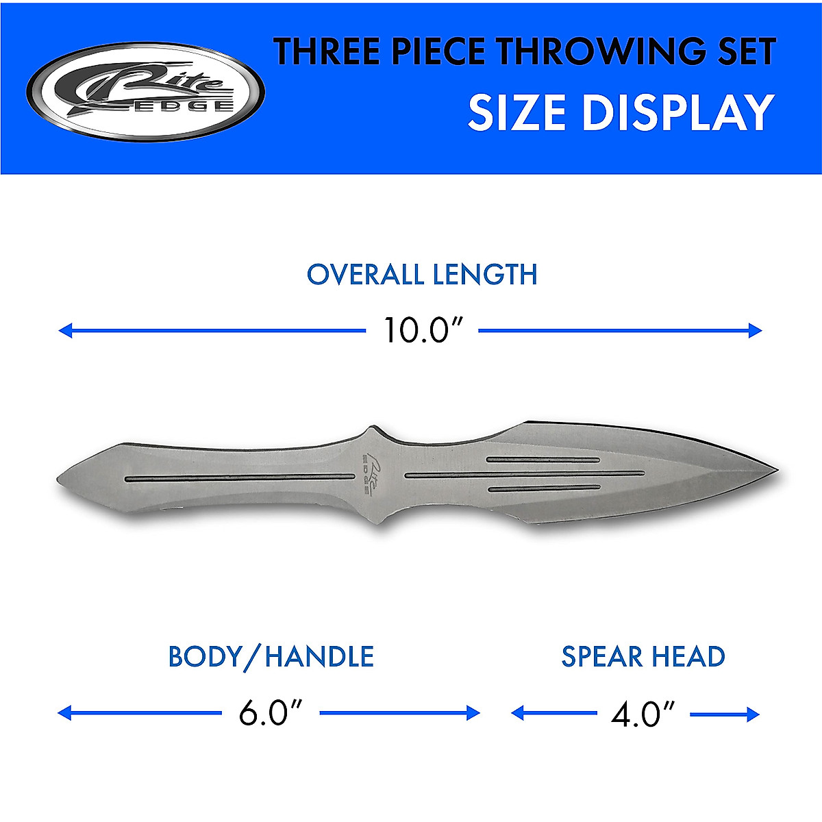 SZCO Supplies 10” Balanced Full-Tang Professional Stainless-Steel 3 Piece Throwing Knife Set with Nylon Sheath, Silver (211230-SL)