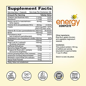 Energy Complete - 18-in-1 Vegan Energy and Focus Supplement - Vegan Caffeine Pills (60 Daily Capsules)