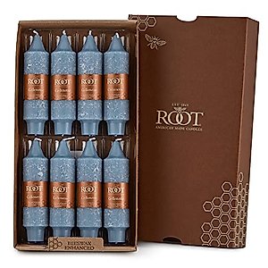 Root Candles Unscented Dinner Candles Beeswax Enhanced Timberline™ Collenette Boxed Candle Set, 5-Inch, Williamsburg Blue, 8-Count