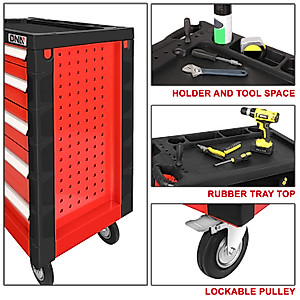 DNA MOTORING 30.5" L x 18" W x 38" H 5-Drawer Lockable Slide Tool Chest Rolling Tool Cart Cabinet (TOOLS-00001) with Keys , Red, Upgrade Package