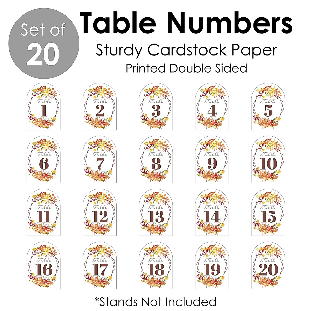 Big Dot of Happiness Fall Foliage Bride - Autumn Leaves Bridal Shower and Wedding Party Double-Sided 5 x 7 inches Cards - Table Numbers - 1-20