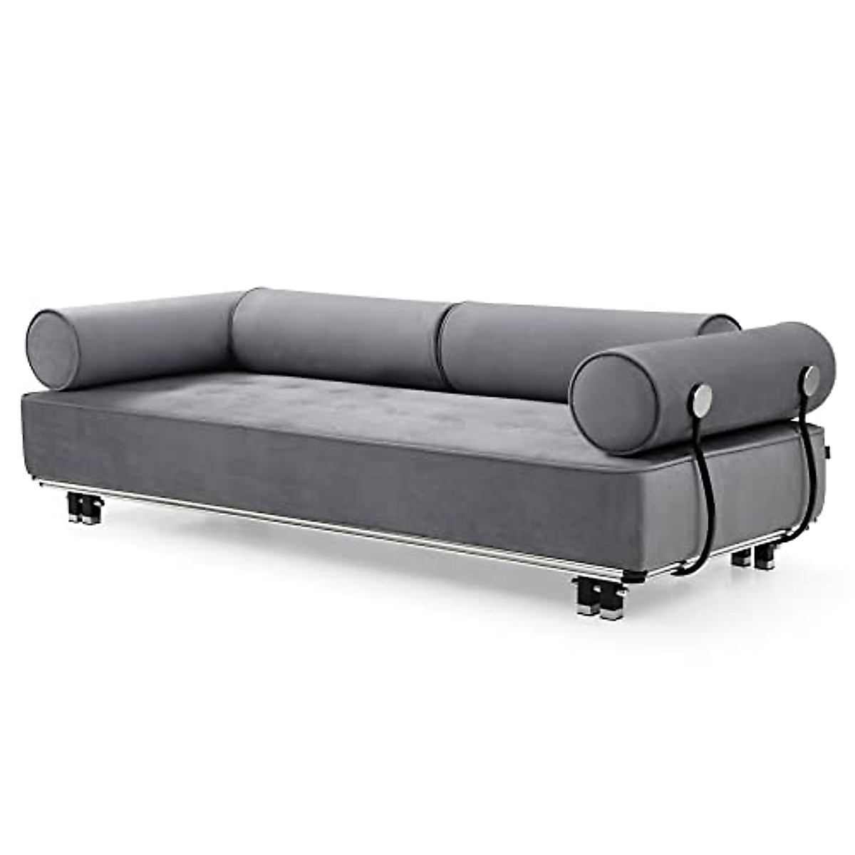 Zuri Modern Carrera Gray Velvet Fabric Sofa with Black and Chrome Accents