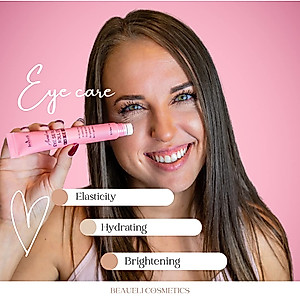 Beaueli Eye Roller and Caffeine Eye Serum - Anti Aging Skin Care with Hyaluronic Acid Niacinamide Peptide - Dark Circles Puffiness - Under Eye Bags - Wrinkles Eye Cream Massager (0.7 fl oz)