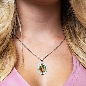 PicturesOnGold.com Our Lady of Guadalupe Color Laser Religious Medal OVAL EXCLUSIVE-14k Yellow Gold - 2/3 x 3/4 Inch with Engraving