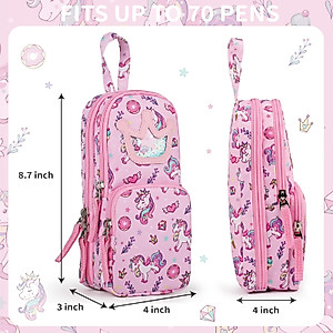 BERRYRIZZ Unicorn Large Capacity Pencil Case Pen Pouch Organizer Canvas Pencil Bag with Handle School Supplies for Teen Girls-Pink