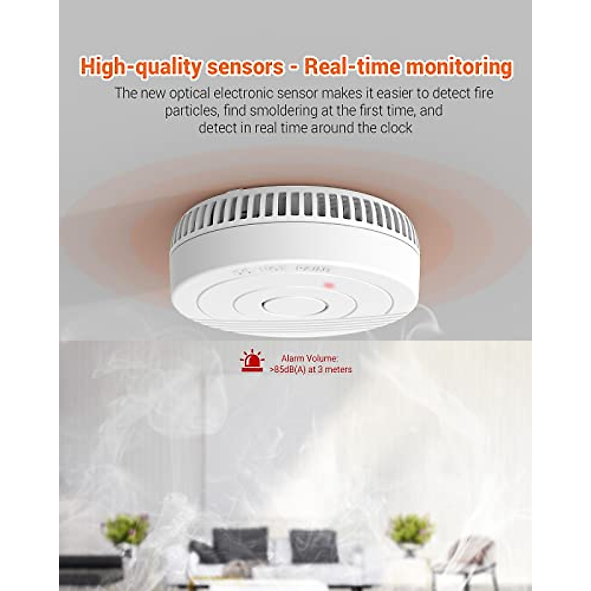 Jemay 7 Pack Smoke Detector, Fire Alarm Battery Powered, Smoke Alarm with Enhanced Photoelectric Sensor, Smoke Detectors with LED Indicator & Silence Button, Fire Detector Include Magnets and Screws