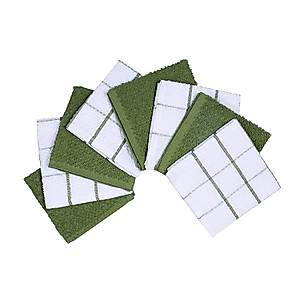 AMOUR INFINI Bundle Pack of 4 Terry Dish Towels + 8 Dish Cloths Ultra Soft and Absorbent Kitchen Towel & Dishcloth Combo (Green)
