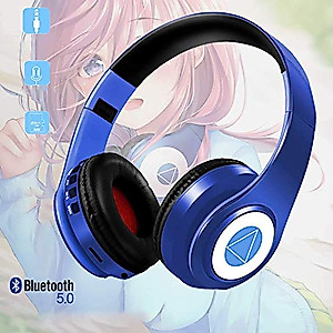 YTYC Nakano Miku Bluetooth Headphones, Miku Headphones,The Quintessential Quintuplets Manga Cartoon Cosplay Props,Folding Hi-Fi Stereo Miku Nakano Headphones with Build-in Microphone (Blue)