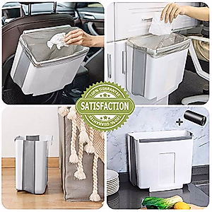 AYADA Kitchen Folding Trash Can, Widened Hanging Collapsible Garbage Can Door Mount Over Cabinet Door Drawer Counter Foldable Plastic Hook Waste Bin Basket with Garbage Bag RV 2.9 Gal