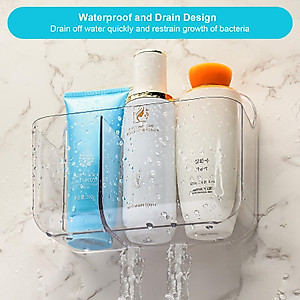 CGBE Plastic Wall Mount Organizer 2-Pack, Clear Cabinet Door Organizer with 2 Compartments, No Drilling Adhesive Acrylic Bathroom Shower Shelf Automatic Draining Transparent Wall Mount Shower