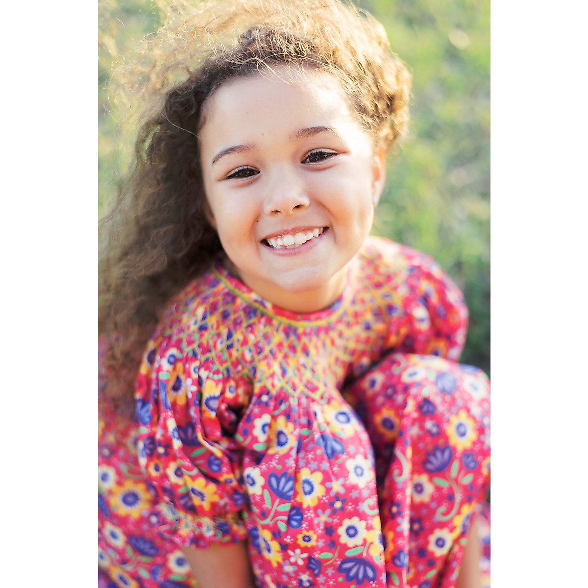 Hand Smocked Baby Girls Bishop Dress in Hot Pink Floral Fabric