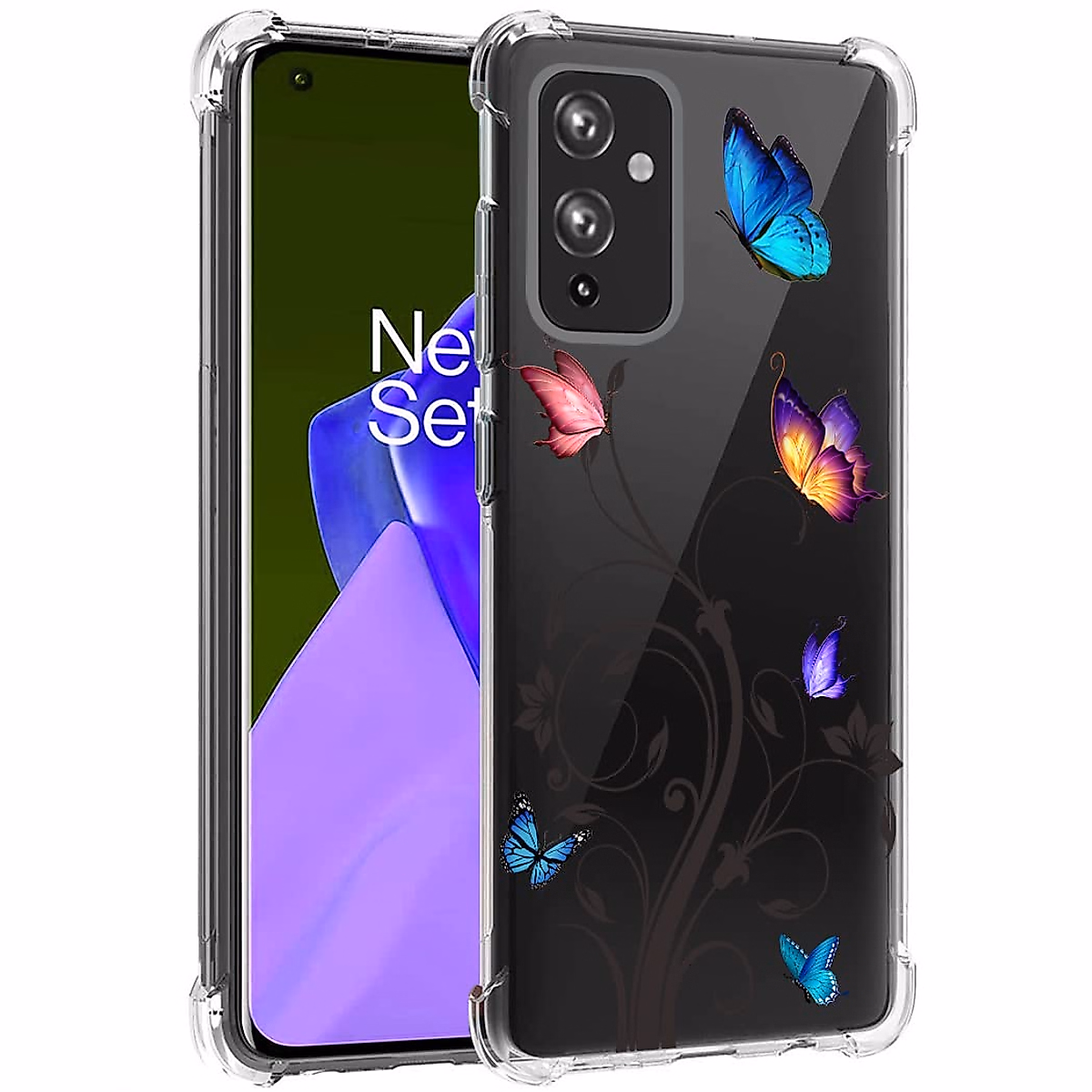 Bohefo Clear Case Compatible with OnePlus 9 5G LE2110 Case for Girls Women, Cute Soft TPU Shockproof Protective Phone Case Cover for OnePlus 9 (Butterfly)