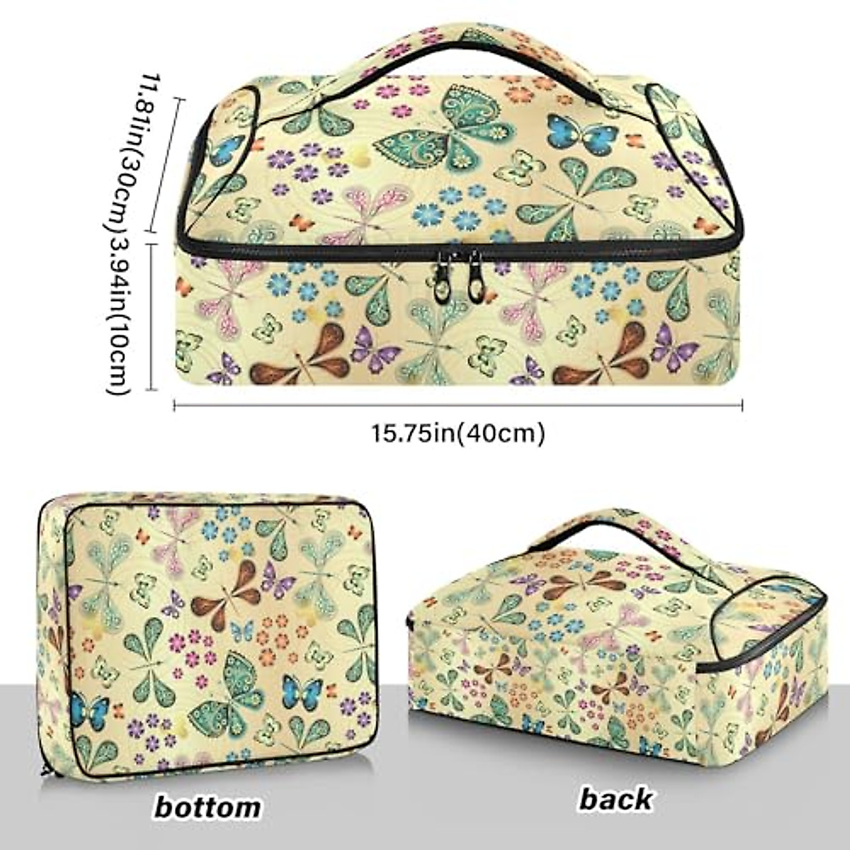 Kcldeci Insulated Thermal Food Carrier Insulated Casserole Carrier for Hot or Cold Food,Spring Golden Floral Insulated Tote Bag for Potluck Cookouts Parties Picnic,Lasagna Lugger