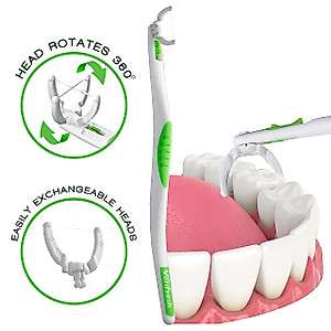 VeriFloss Dental Flosser with 10 Head Refill - Teeth Flossers for Adults & Kids, Flossing Tool - Ergonomic Design w/360° Swivel Head, Glide Lock - Reusable Floss Picks, Cleaning Kit - VeriFresh