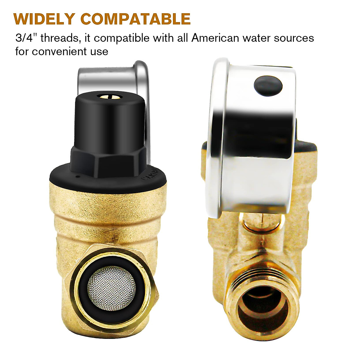 Twinkle Star RV Water Pressure Regulator Valve with Gauge and Inlet Screened Filter for Camper Travel Trailer