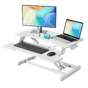 JYLH JOYSEEKER Standing Desk Converter 30 Inches Sit Stand Desk Riser, Height Adjustable Sit Stand Desktop Riser Workstation for Home Office with Keyboard Tray for Laptop, White