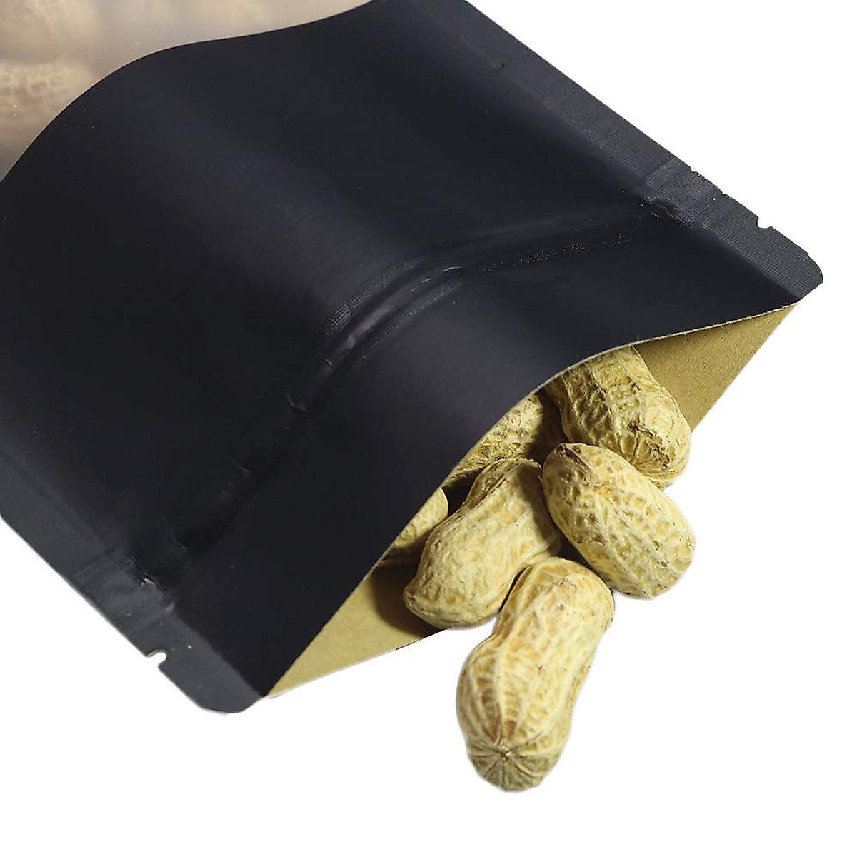 Pack of 100 Kraft Paper Translucent Window Resealable Stand-Up Food-Safe Organization Storage Zip Top Bag (Black, 4 x 6 in)