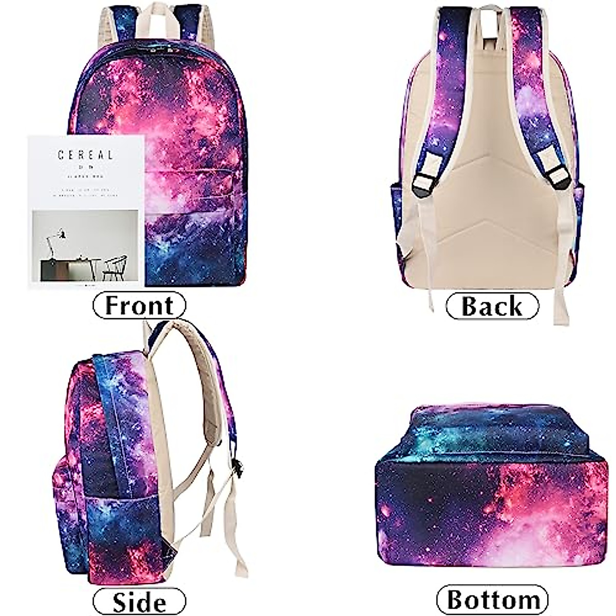 Airyard Book Bag for Girls, School Backpack with Lunch Box, Galaxy Backpack for Teen Girls Women Laptop Bookbags Set (Galaxy Navy)