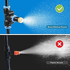 Mister System for Outside Patio - Misting Cooling System - 50 FT (15M) Misting Line + 15pcs Brass Mist Nozzles + a Faucet Connector (3/4" and 1/2") - Patio Misting System for Garden Greenhouse