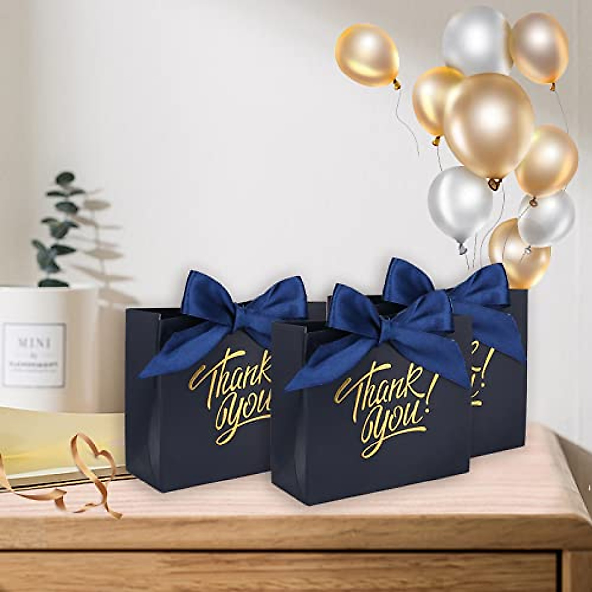 KPOSIYA Small Gift Bags, 50 Pack Small Thank You Bags 4.5x1.8x3.9 Inches Birthday Wedding Party Favor Bags Navy Paper Gift Bags Candy Bags with Bow Ribbon, Mini Gift Bags for Wedding Baby Shower Bridal Business Party Supplies (Small 4.5x1.8x3.9 Inch-50 Pa