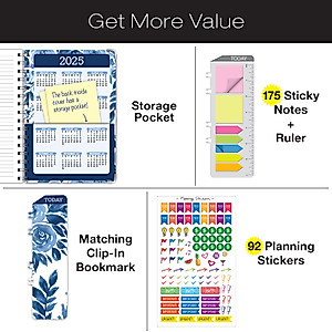 Global Printed Products HARDCOVER 2024 Planner: (November 2023 Through December 2024) 5.5"x8" Daily Weekly Monthly Planner Yearly Agenda Bookmark, Pocket Folder & Sticky Note Set (Blue Bloom)
