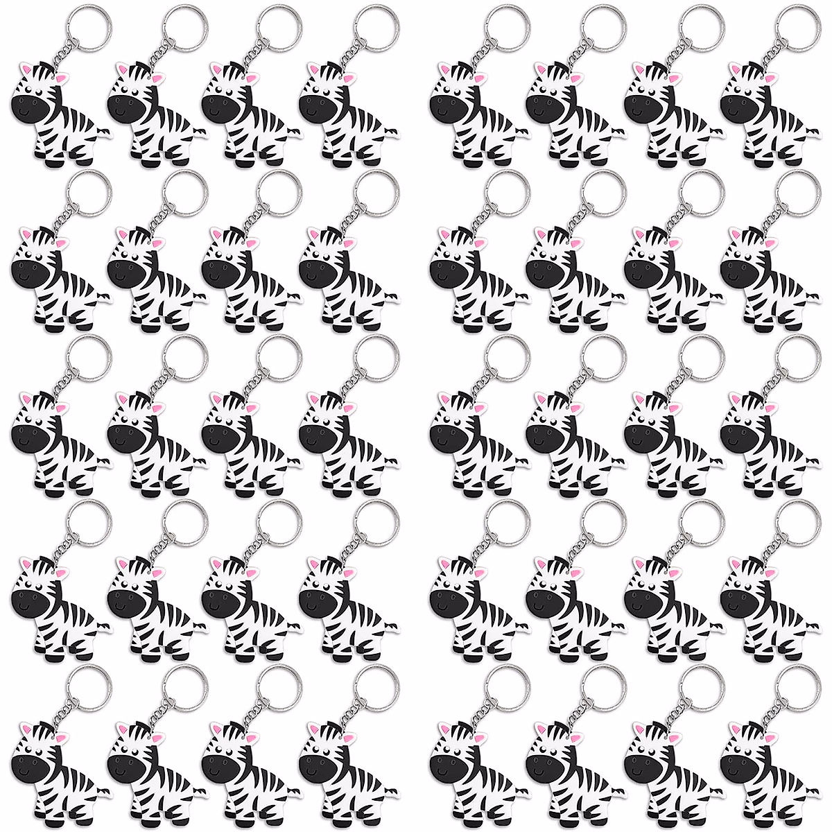 Elecrainbow 40 Pack Zebra Keyring Pack Party Favor for Zebra Lover, Guest Return Gift, Wild Animal Themed Party, Baby Shower, Birthday