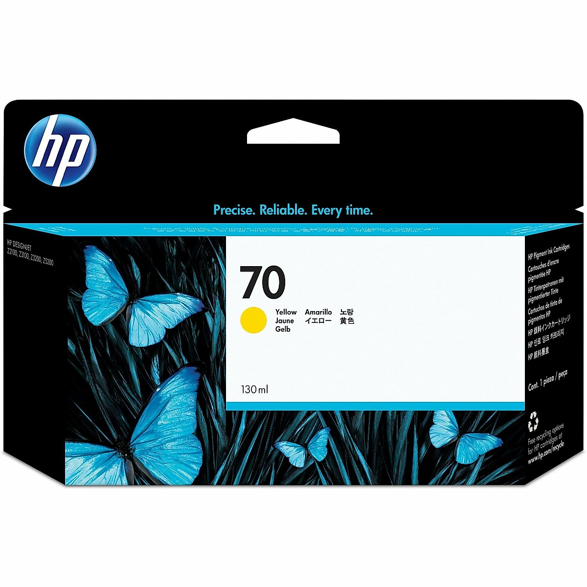 HP 70 Yellow 130-ml Genuine Ink Cartridge (C9454A) for DesignJet Z5400, Z5200, Z3200, Z3100 & Z2100 Large Format Printers - Yellow Printhead