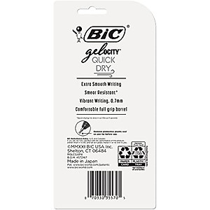 BIC Gel-ocity Quick Dry Fashion Retractable Gel Pens, Medium Point (0.7mm), 4-Count Gel Pen Set, Colored Gel Pens With Full-Length Grip