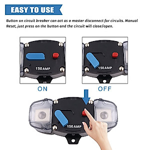 KEDAKEJI 12-48 Volt DC 150A Circuit Breaker Manual Reset, 0-8 Gauge Trolling Motor Auto Car Stereo Audio Inline Fuse Block Holders Inverter for Automotive Rv Marine Boat(150Amp)