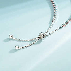 Cranmadia Sterling Silver March Birthstone Aquamarine Tennis Bracelets for Women Tennis Bolo Bracelet Fashion Jewelry Birthday Gifts for Women Mom Wife