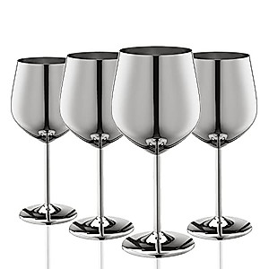 WOTOR Stainless Steel Wine Glasses Set of 4, 18oz Unbreakable Metal Wine Glass, Fancy, Unique Wine Goblets for Outdoor, Travel, Camping and Pool, Ideal Gift for Wine Lovers (Silver)