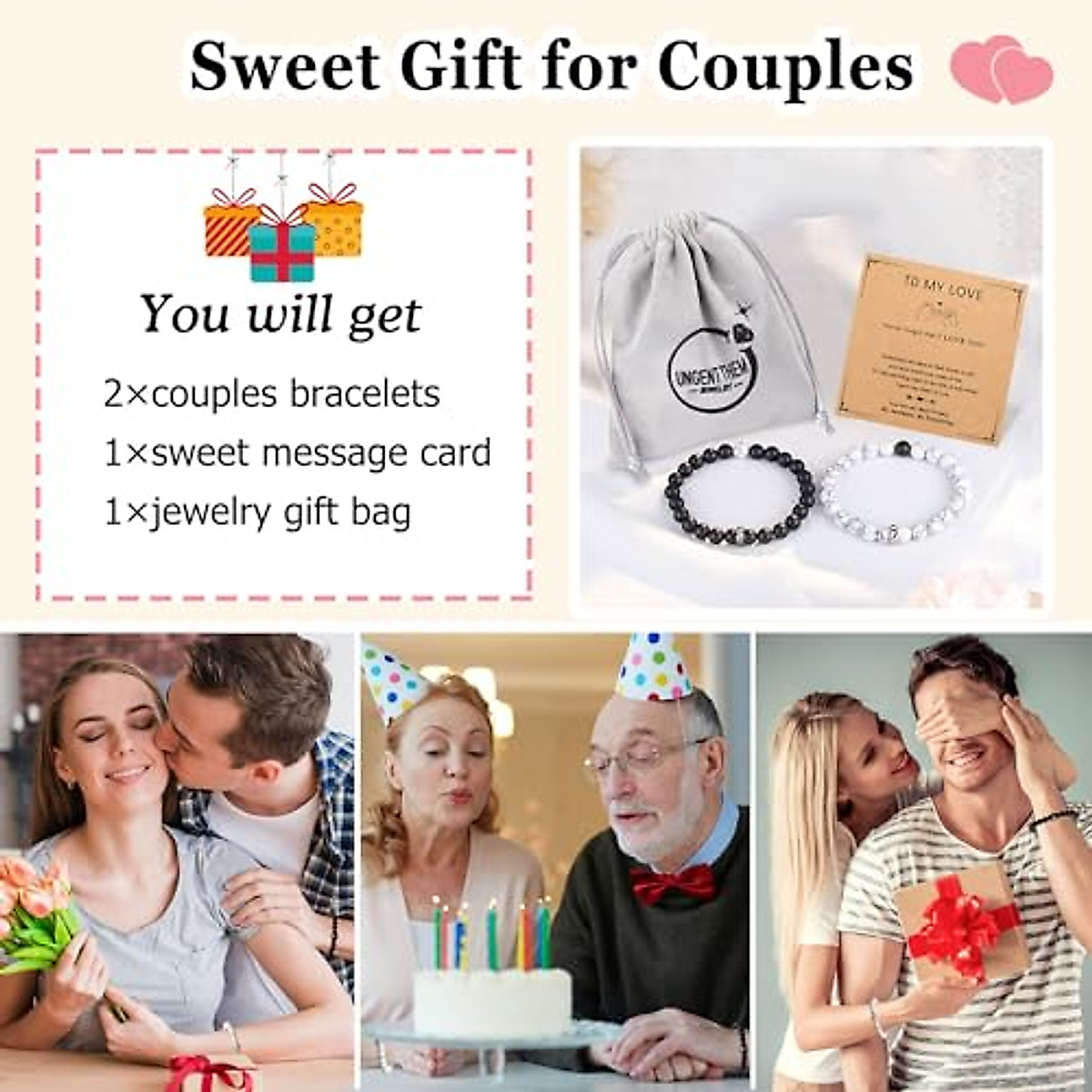 UNGENT THEM Couples Bracelets Matching Stuff Long Distance Relationship Promise His Hers Christmas I Love You Sweetest Valentines Day Gifts for Him Her Boyfriend Girlfriend Women Men BF