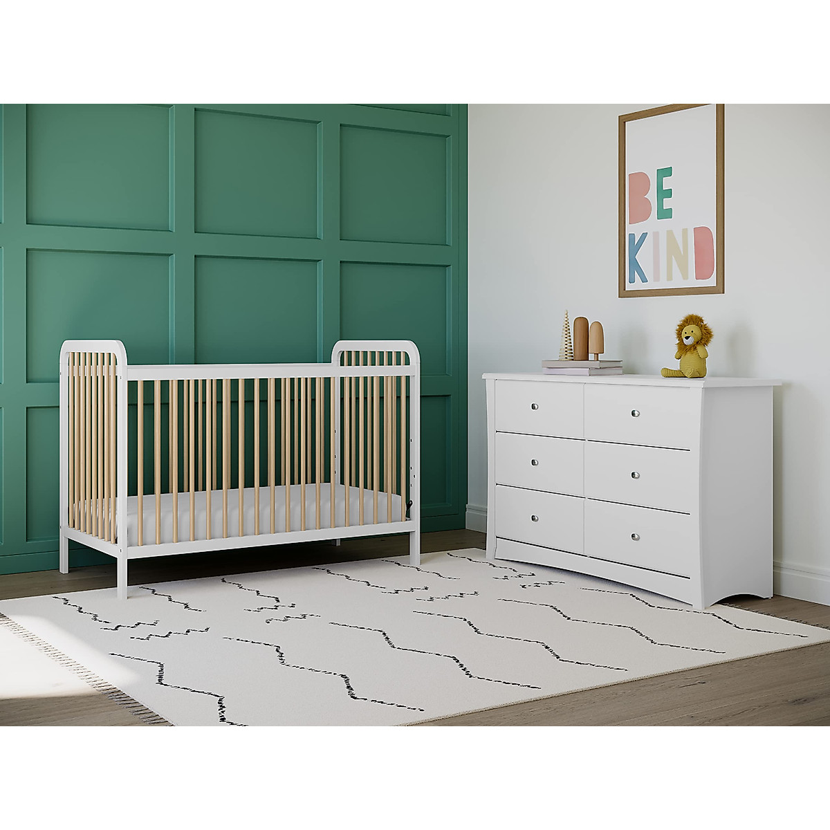 Storkcraft Pasadena 3-in-1 Convertible Crib (White with Driftwood) – GREENGUARD Gold Certified, Converts to Daybed and Toddler Bed, Fits Standard Full-Size Crib Mattress, Adjustable Mattress Height