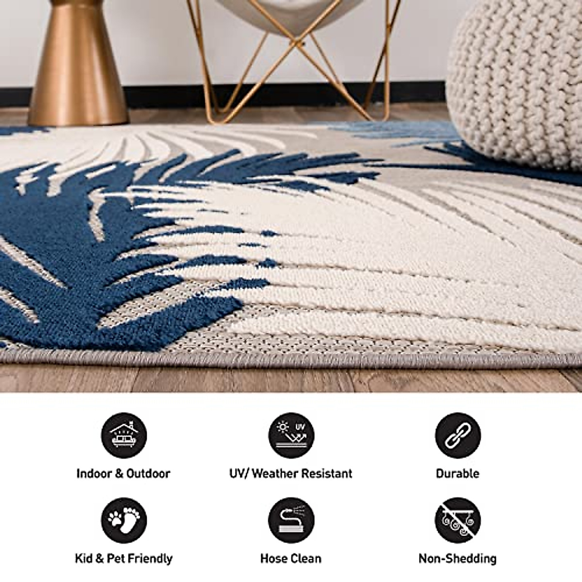Rugshop Lucca Contemporary Floral Indoor/Outdoor Area Rug 5' x 7' Navy