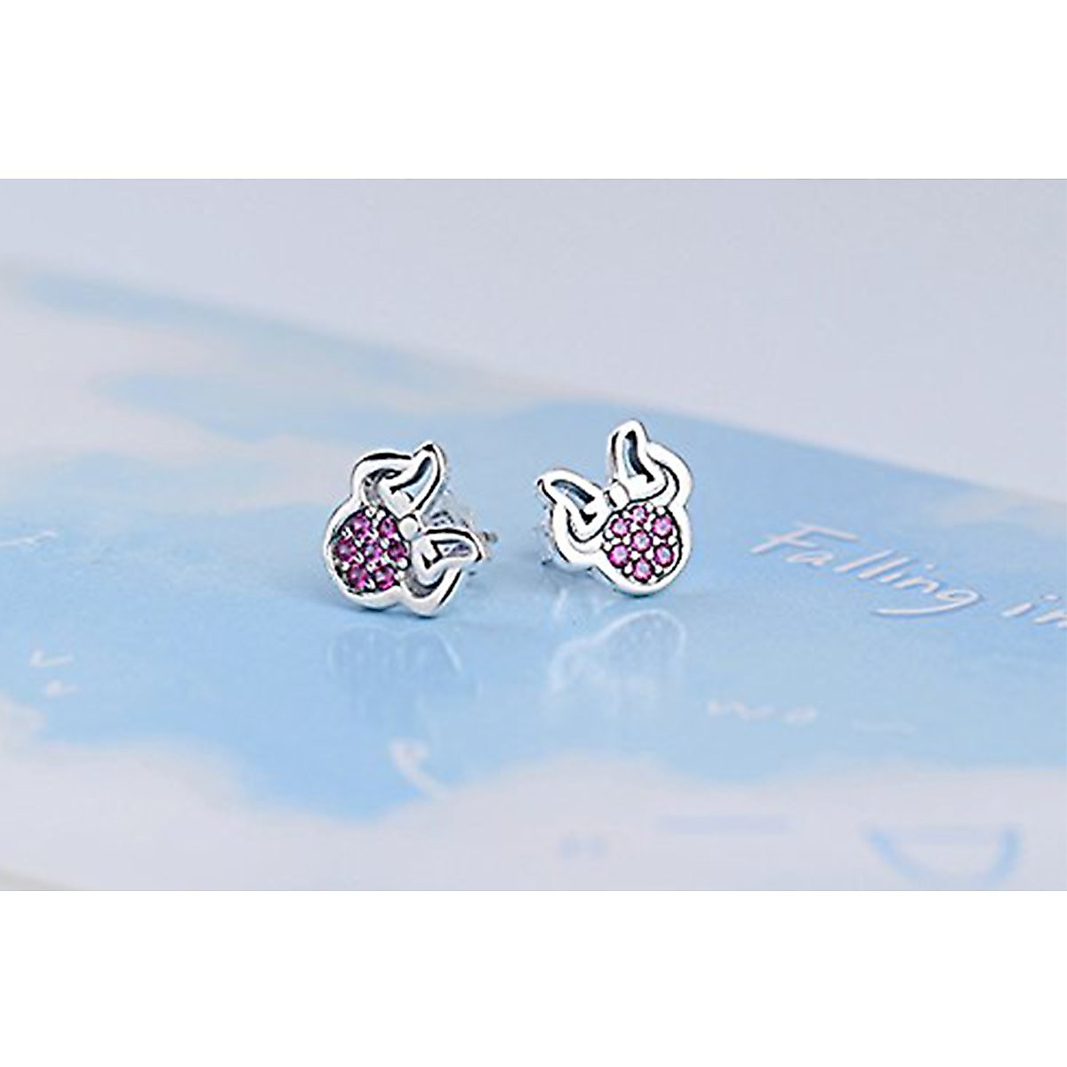 Mouse Stud Earrrings 925 Silver Sparkling Mini Mouse with Fashion Cubic Zirconia for Women Birthday Gift