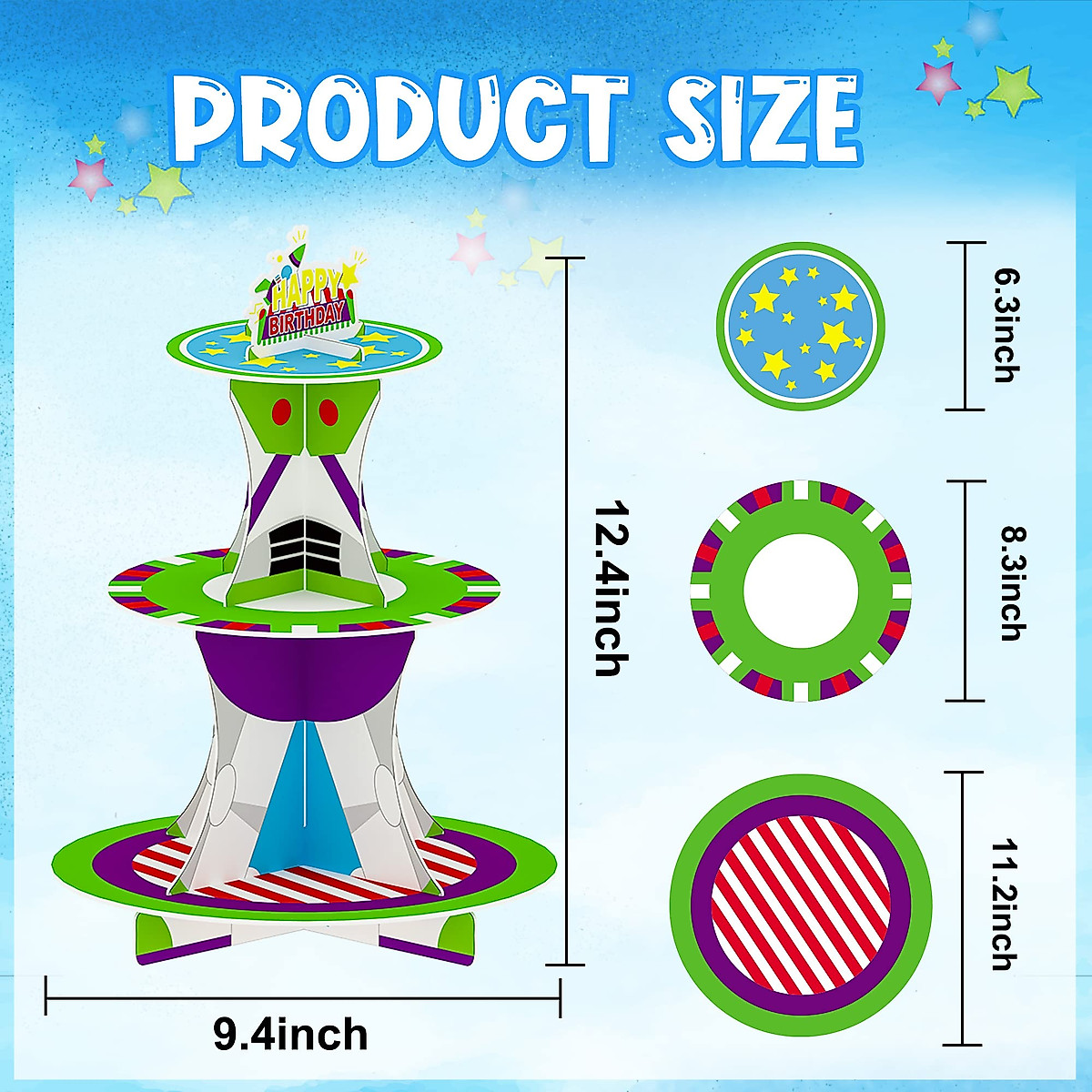 2 Set 3-Tier Story Cupcake Stand Cartoon Story Birthday Party Supplies Cartoon Cupcake Holder Cardboard Cupcake Dessert Tower Story Baby Shower Party Decorations Favors for Kids