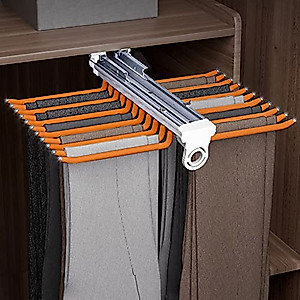 Pull Out Pants Rack for Closet 22 Arms, Pull Out Trousers Rack, 22.8”x18.1”x5.1”, Multi Functional Pull Out Pants Hanger Organizers, Dampening Buffer Sliding Rail, Maximum Load 33lbs, Orange
