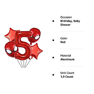 Superhero Spiderman 5th Birthday Decorations Red Number 5 Balloons 32 Inch | The Spiderman Birthday Balloons for Kids Birthday Baby Shower Decorations (Spiderman 5th Birthday)