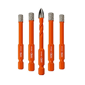 BGTEC Dry Diamond Drill Bits Set-4pcs 1/4" Tile Drill Bit with Quick Change Hex Shank and 1pc 1/4" Carbide Drill for Granite Marble Porcelain Ceramic