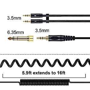 HE400SE Replacement Cable Cord for Hifiman HE4XX HE400SE HE400I(3.5mm Plug Version) Headphone Cable, 5.9Ft to 16Ft Coiled Cable (Dual 3.5mm Plugs)