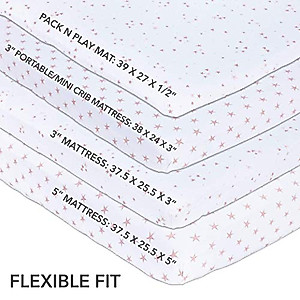 Pack n Play Playard Sheet - Mini Crib Sheet 100% Jersey Cotton 2 Pack for Baby Girl-Dusty Rose and Mauve Pink Stars